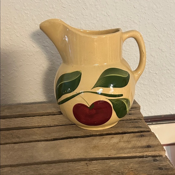 Watt | Art | Cottage Core Rustic Ceramic Pitcher With Red Apple Motif ...